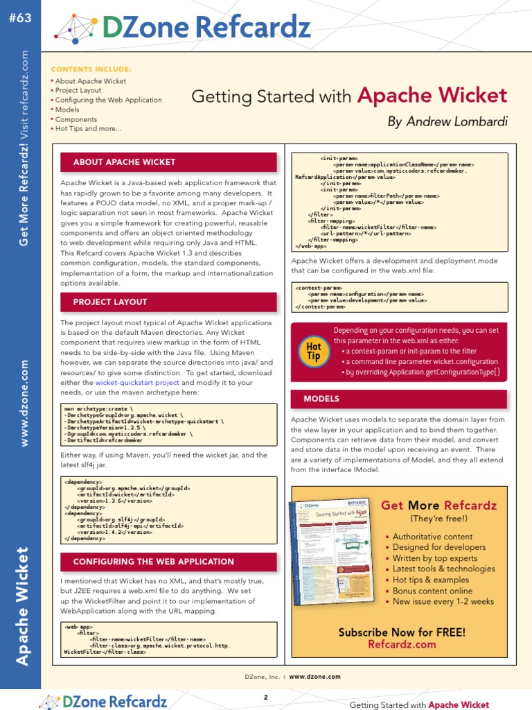 Apache Wicket Reference Card | PDF | Html Element | Model–View–Controller
