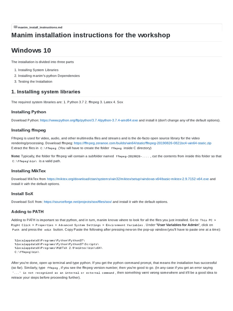 Manim Install Instructions | PDF | Directory (Computing) | Computer File