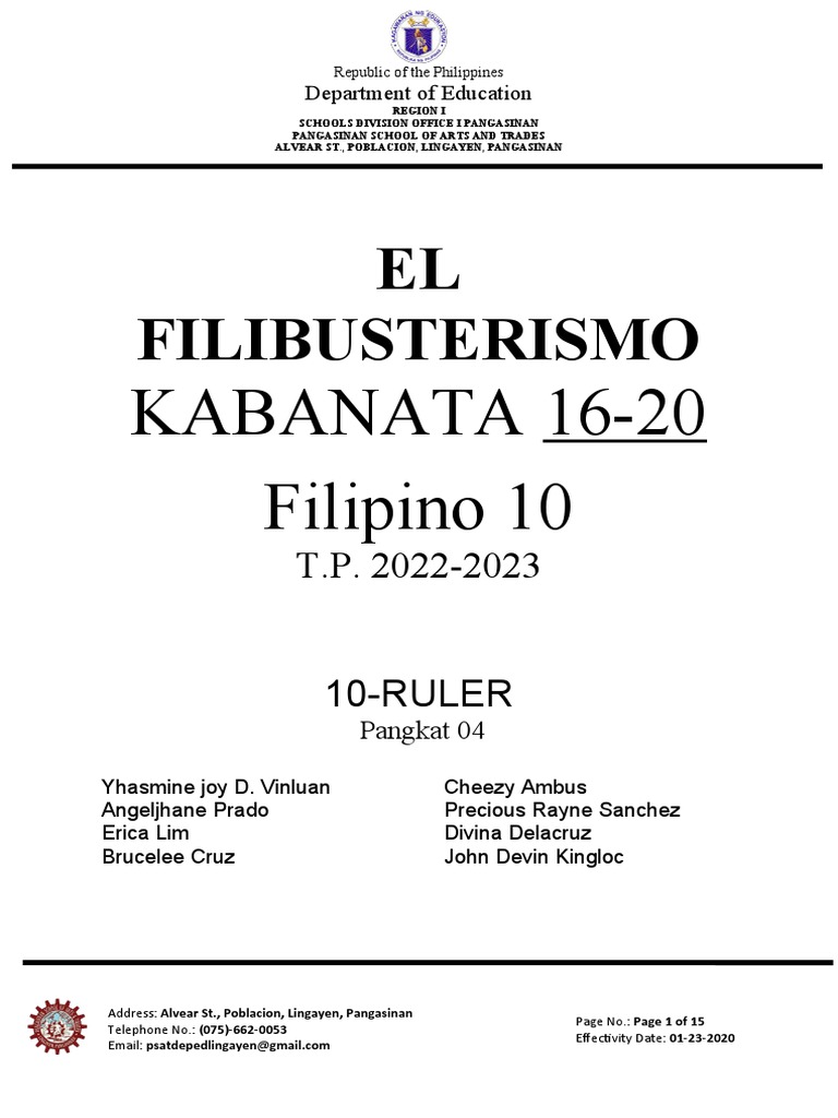 El Filibusterismo Pagsusuri Sa Kabanata 16 20 | PDF