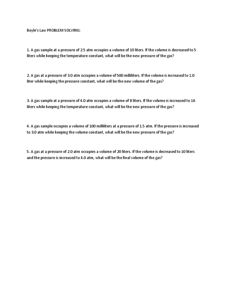 Boyle's Law Sample Problems | PDF