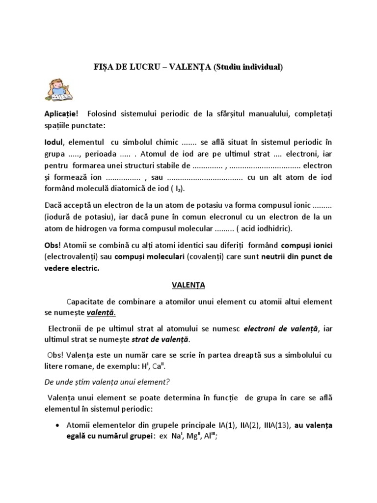 Fisa - De.lucru - Valenta.studiu Individual | PDF