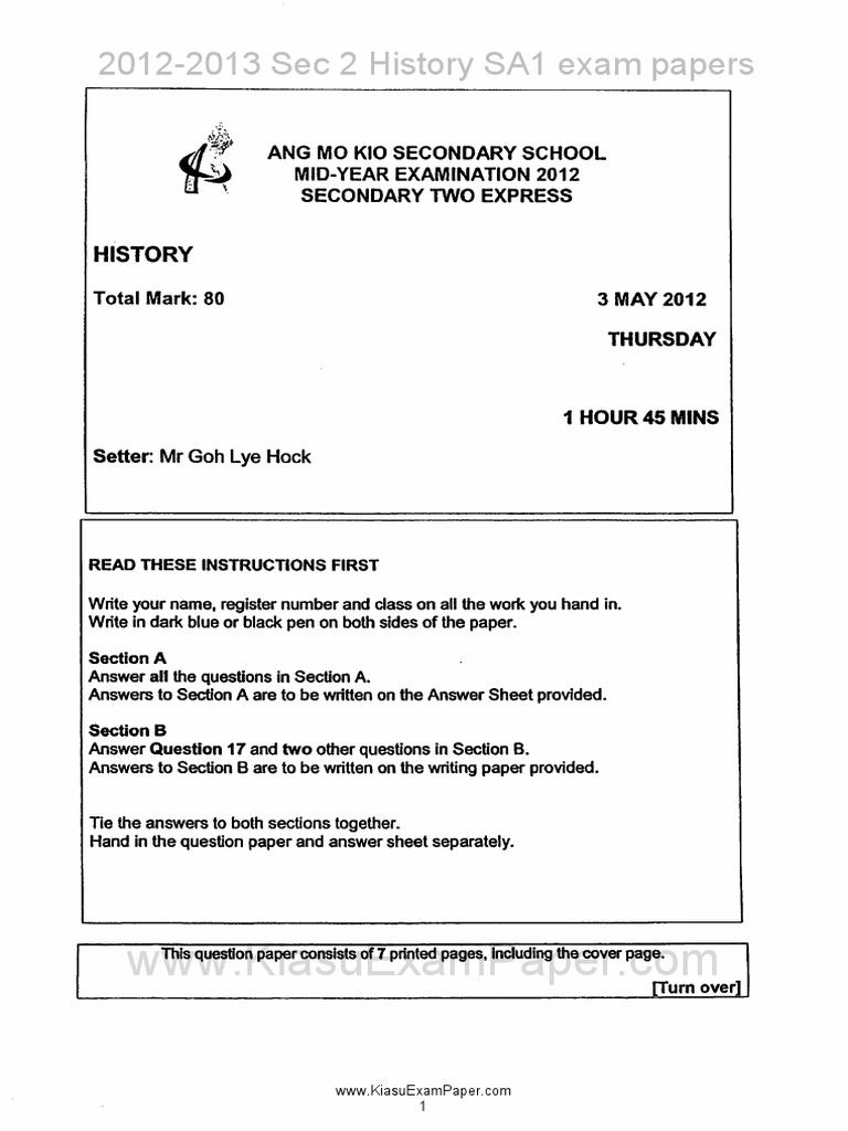 2012-2013 Sec 2 History SA1-12s | PDF
