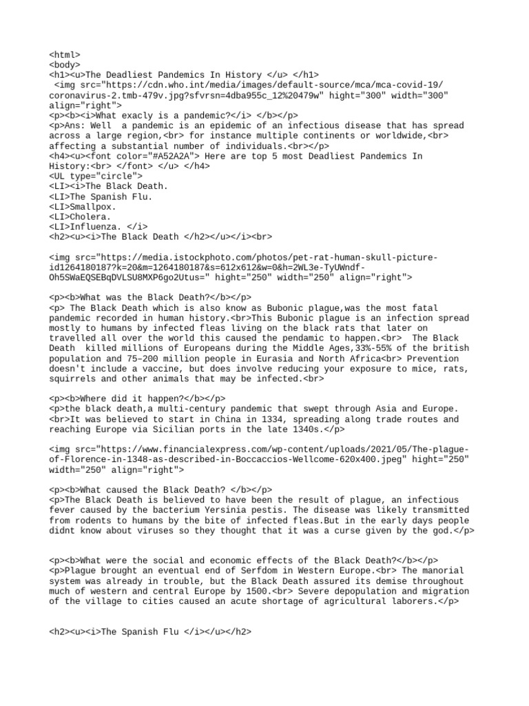 The Deadliest Pandemics in History | PDF | Black Death | Pandemic