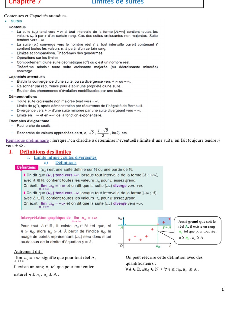 Limites de Suites : Définitions et Exemples | PDF | Séquence | Limite ...