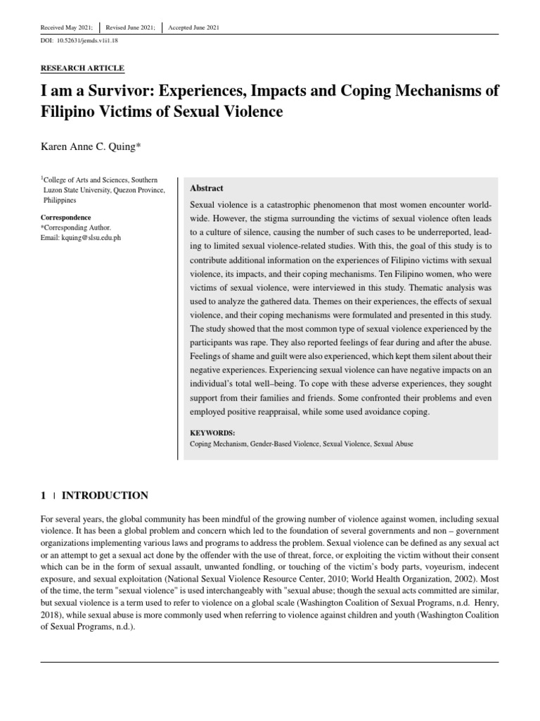 I Am A Survivor Experiences Impacts and Coping Mechanisms of Filipino ...