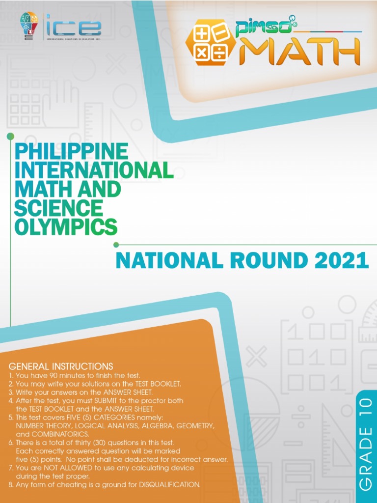Pimso Math National Round Grade 10 | PDF | Area | Triangle