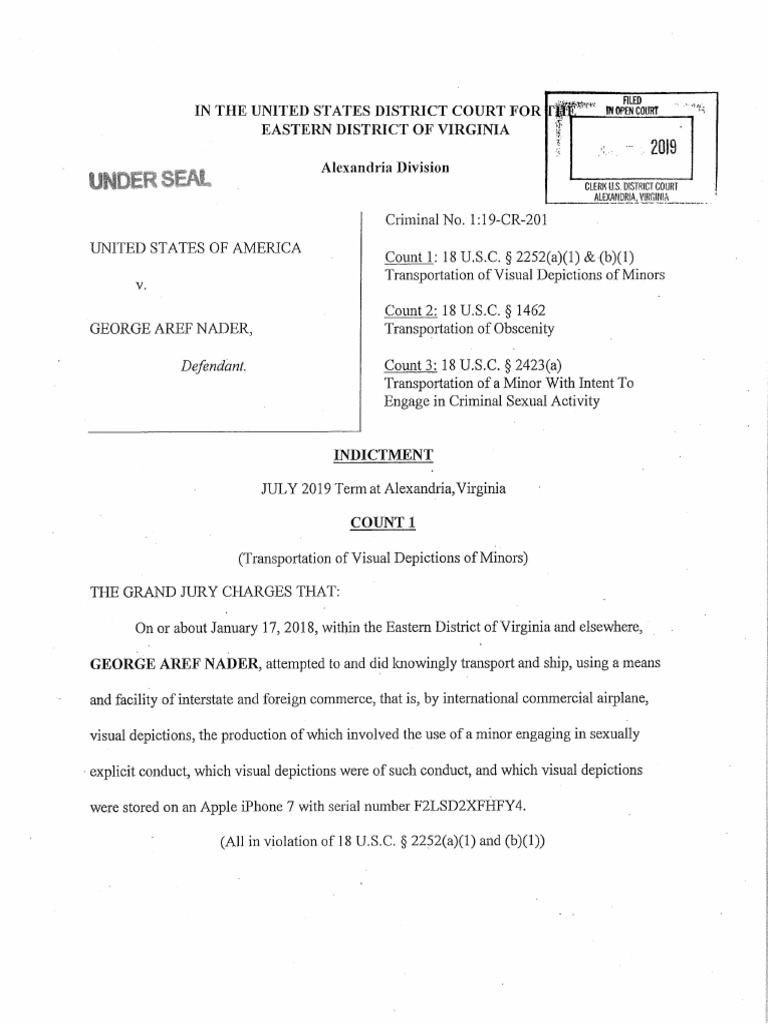 Indictment-George Aref Nader (Transportation of Obscene Material ...