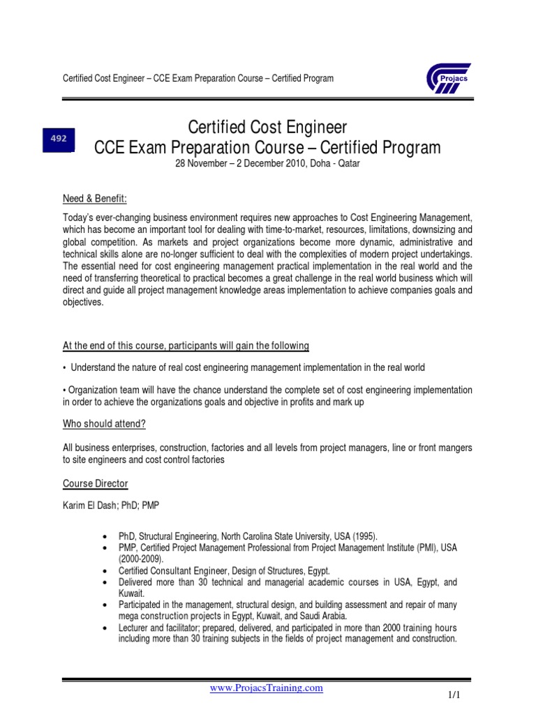 492 Certified Cost Engineer CCE Preparation Course | PDF | Project ...