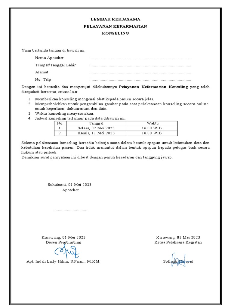 Lembar Persetujuan Konseling Apoteker | PDF