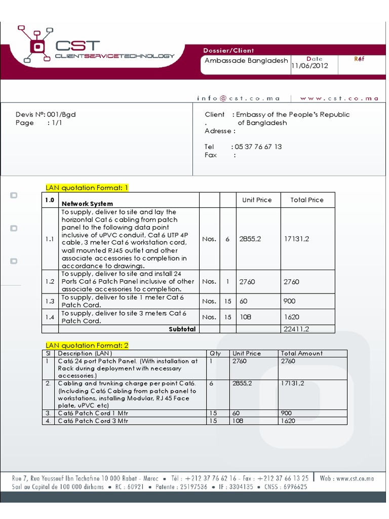 LAN Quotation Sample FINAL1 | PDF | Local Area Network | Manufactured Goods