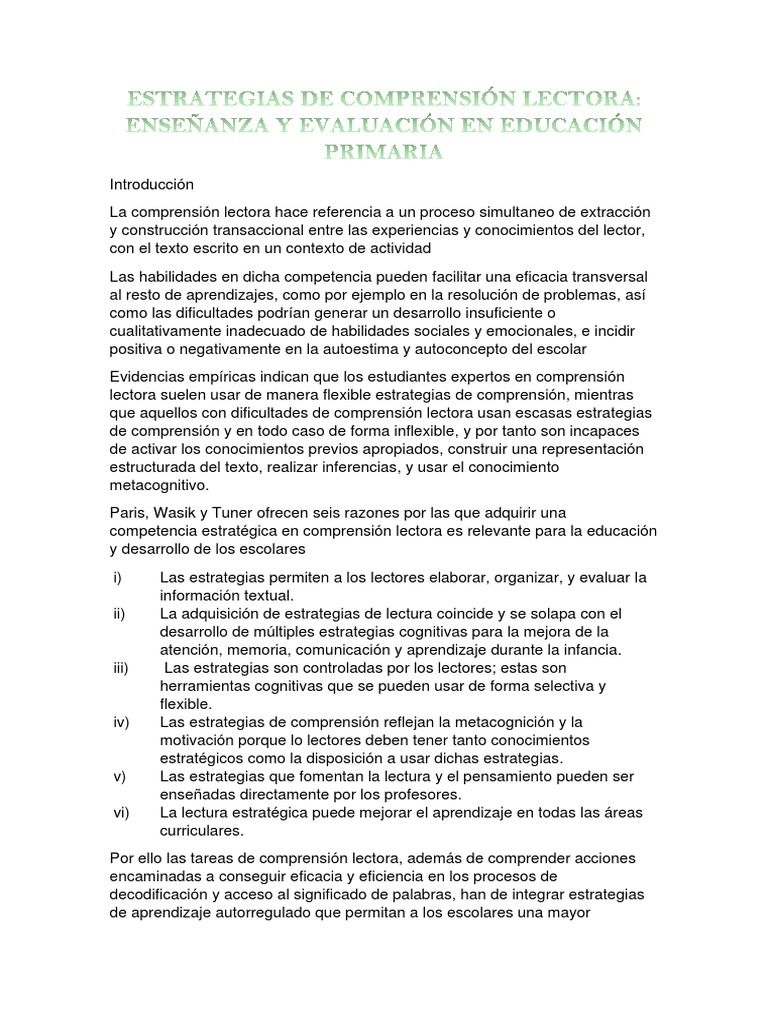 ESTRATEGIAS DE COMPRENSIÓN LECTORA | PDF | Comprensión lectora | Evaluación