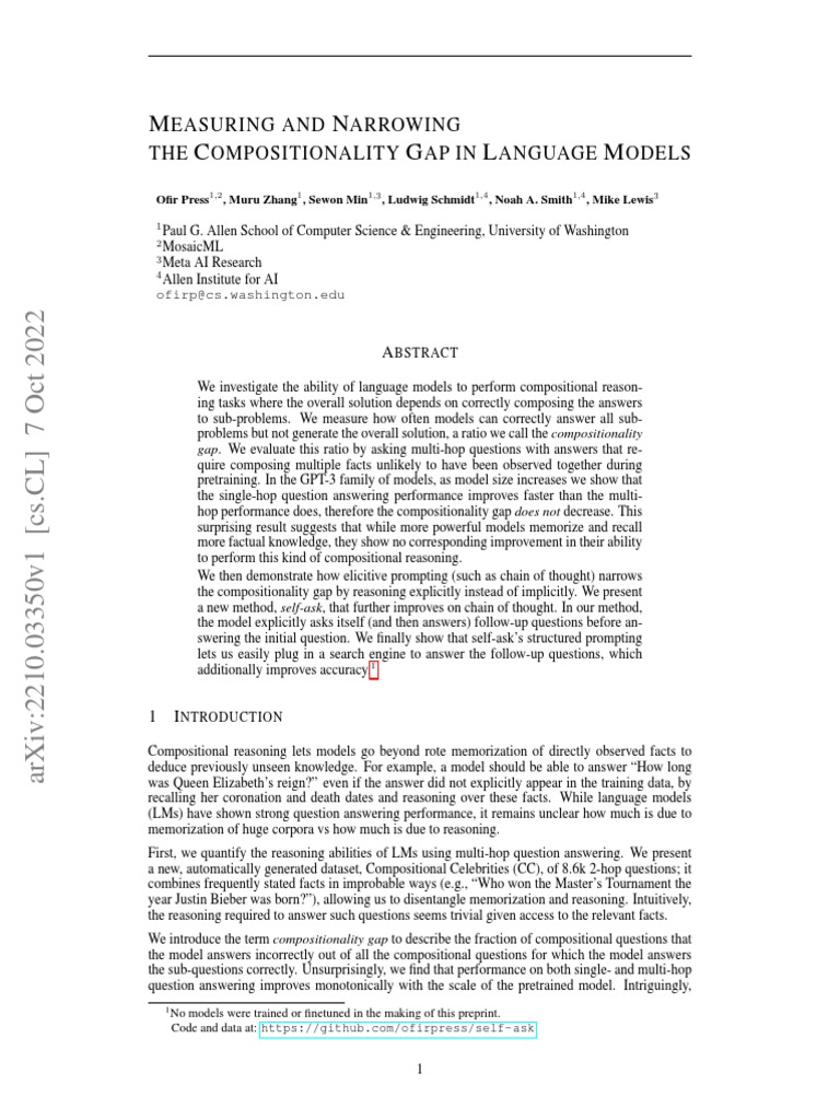 Press, O., Et Al. (2022) - Measuring and Narrowing The Compositionality Gap in Language Models ...