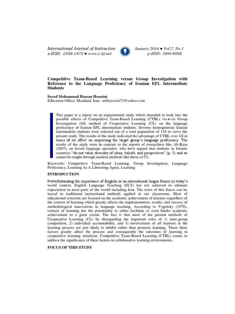 Competitive Team Based Learning Vs Group Investigation | PDF | Learning | English As A Second Or ...