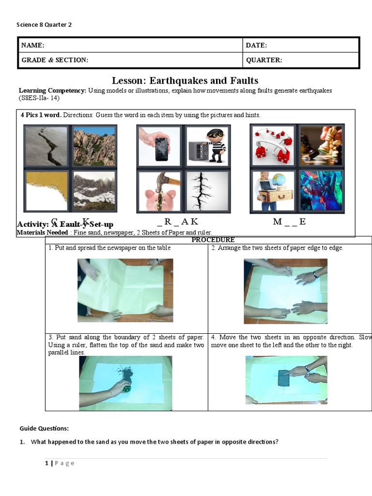 Earthquakes and Faults Activity Sheet | PDF | Fault (Geology) | Earthquakes