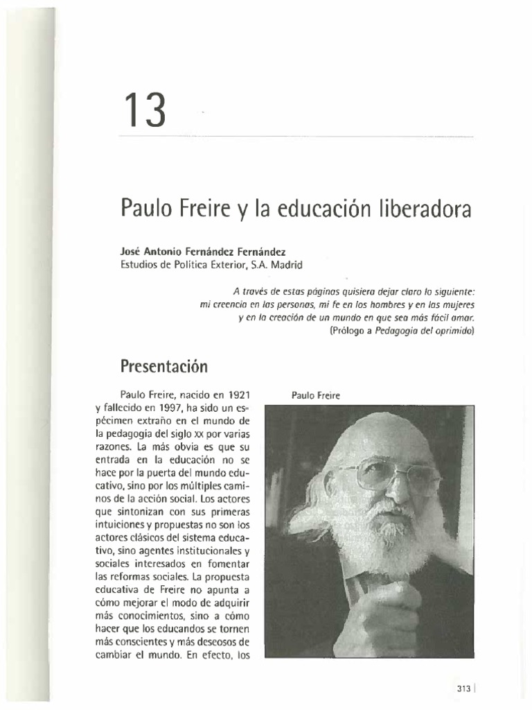 FERNANDEZ_2007_paulo freire y la educación liberadora | PDF FERNANDEZ_2007_paulo freire y la educación liberadora | PDF
