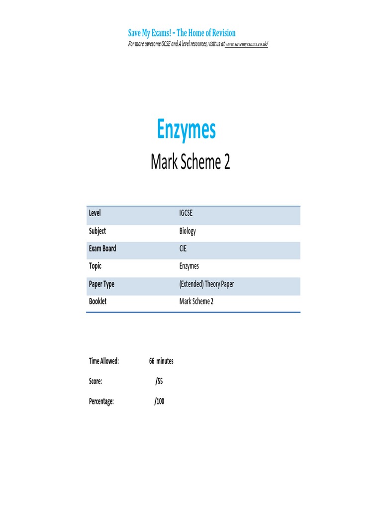 5.2 Enzymes IGCSE CIE Biology Ext Theory MS L | PDF