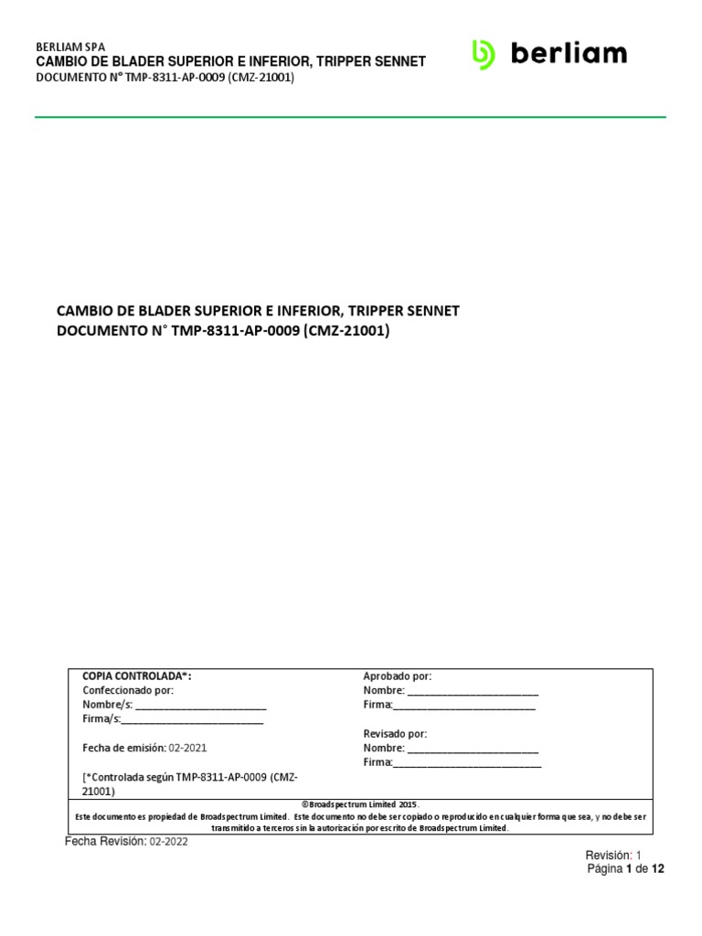 Tmp-8311-Ap-0009 (CMZ-21001) Cambio de Blader Superior e Inferior, Tripper Sennet | PDF | Residuos