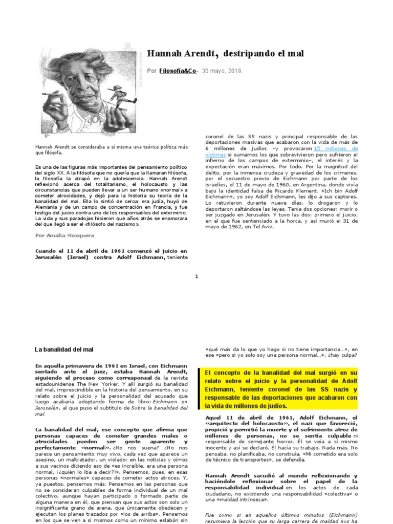 artículo sobre Hannah Arendt | PDF | Hannah Arendt | Adolf Eichmann