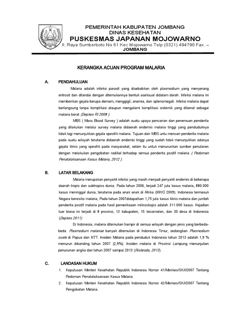 Kerangka Acuan Program Malaria | PDF