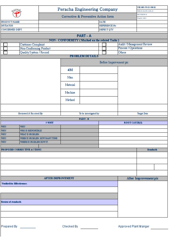 Corrective & Preventive Action Form | PDF | Business | Business Process