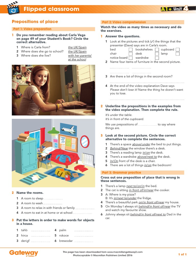 A1+ UNIT 4 Flipped Video Worksheet | PDF | Classroom | Linguistics