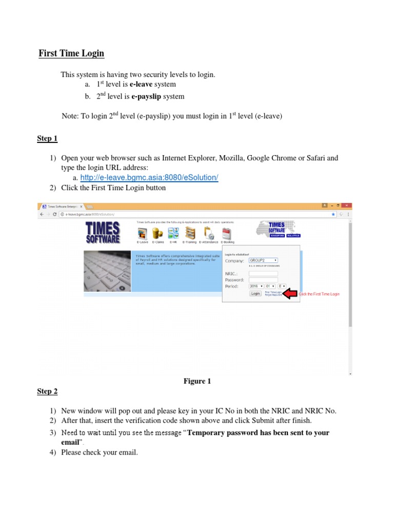 First Time Login Guide for E-Leave System | PDF | Password | Login