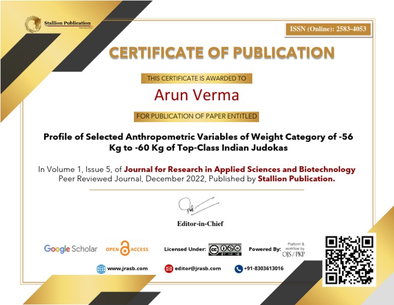 Arun Verma_ Paper 1 Certificate | PDF