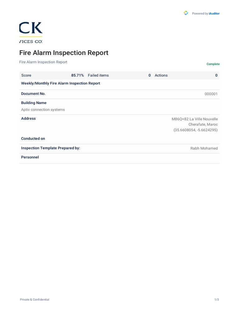 Fire Alarm Inspection Report | PDF | Safety