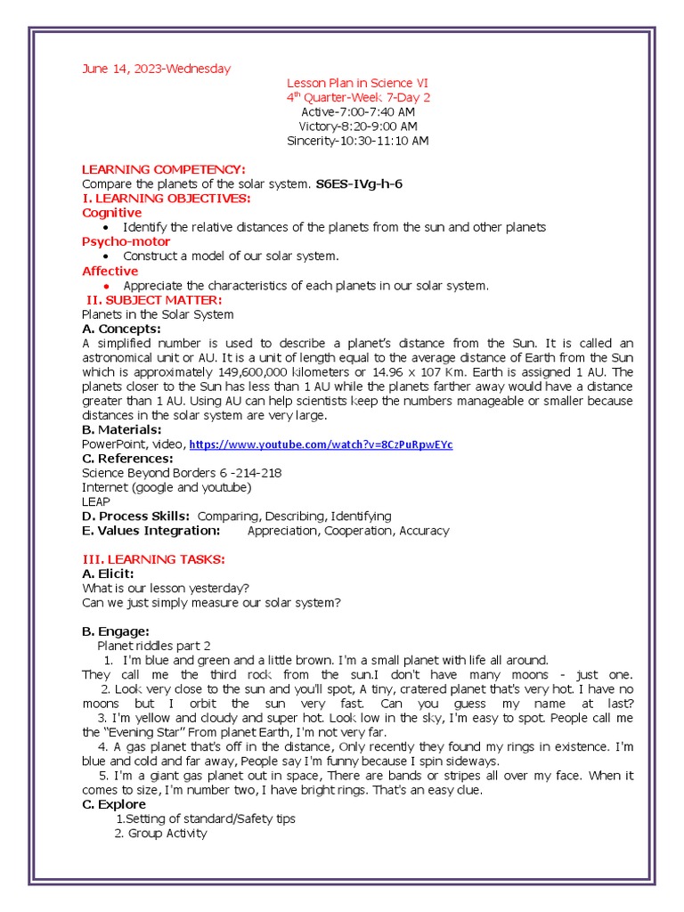 4th-Q-Science-W7 D2 | PDF | Planets | Astronomical Unit