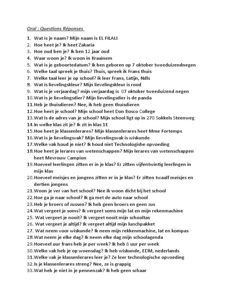 Oral Questions Reponses | PDF