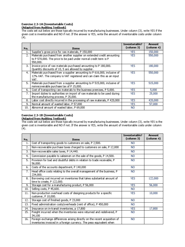 Inventory Exercises Download Free Pdf Cost Of Goods Sold Inventory
