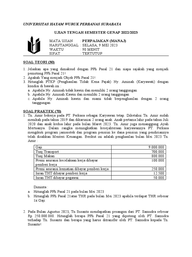 Soal UTS Perpajakan | PDF