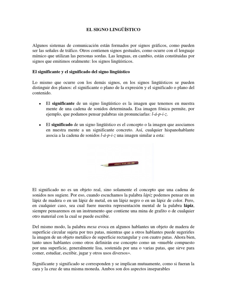 Signo Lingüístico: Significante y Significado | PDF