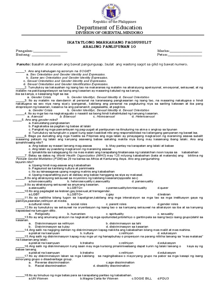 q3 Ap10 Examination | PDF