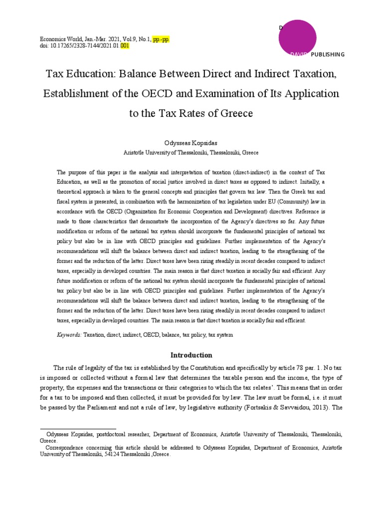 Tax Education Balance Between Direct and Indirect Taxation ...