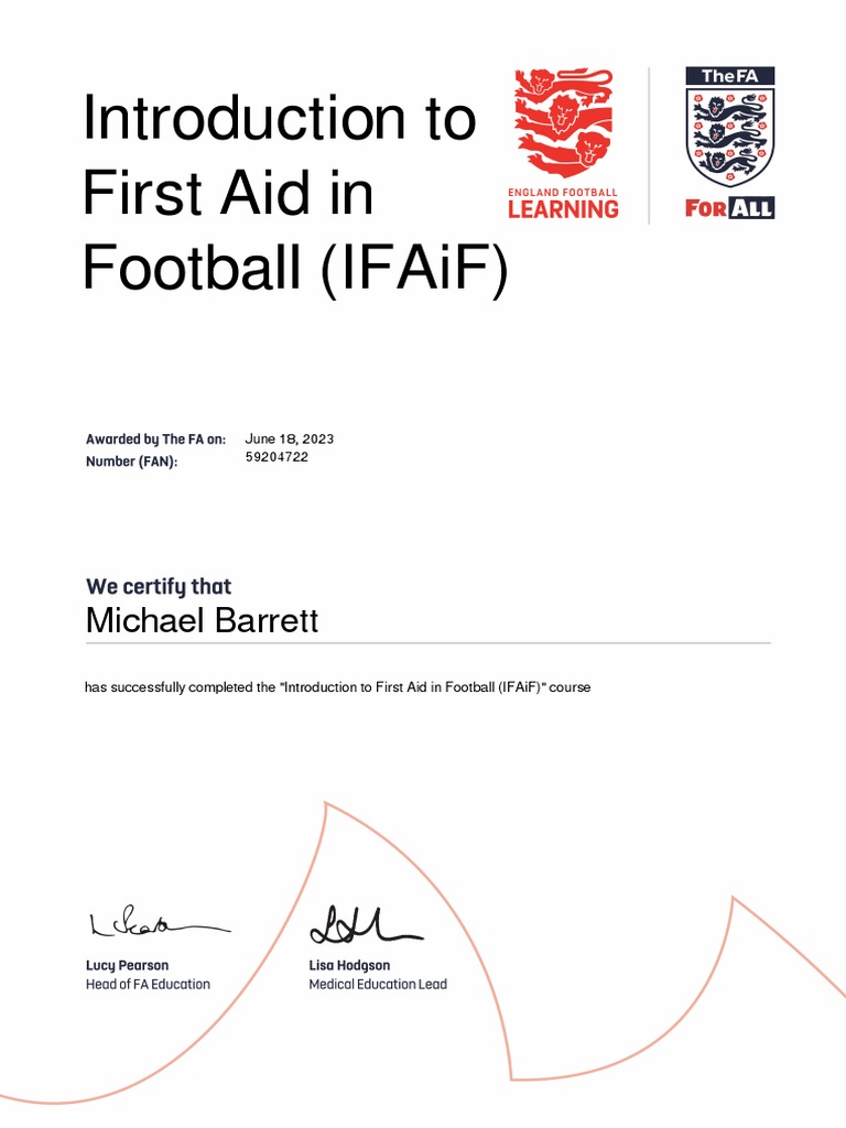 Introduction To First Aid in Football | PDF