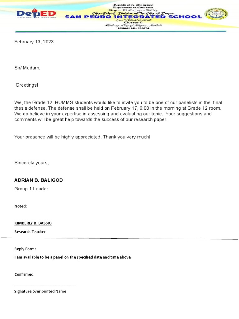 Letter of Invitation - Defense | PDF