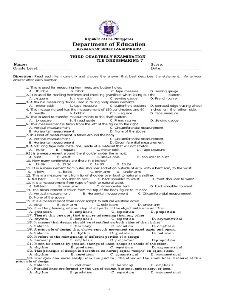 Q3 Tle 7 Examination | PDF | Teaching Methods & Materials