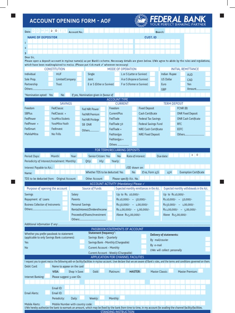Account Opening Form | PDF | Debits And Credits | Banks
