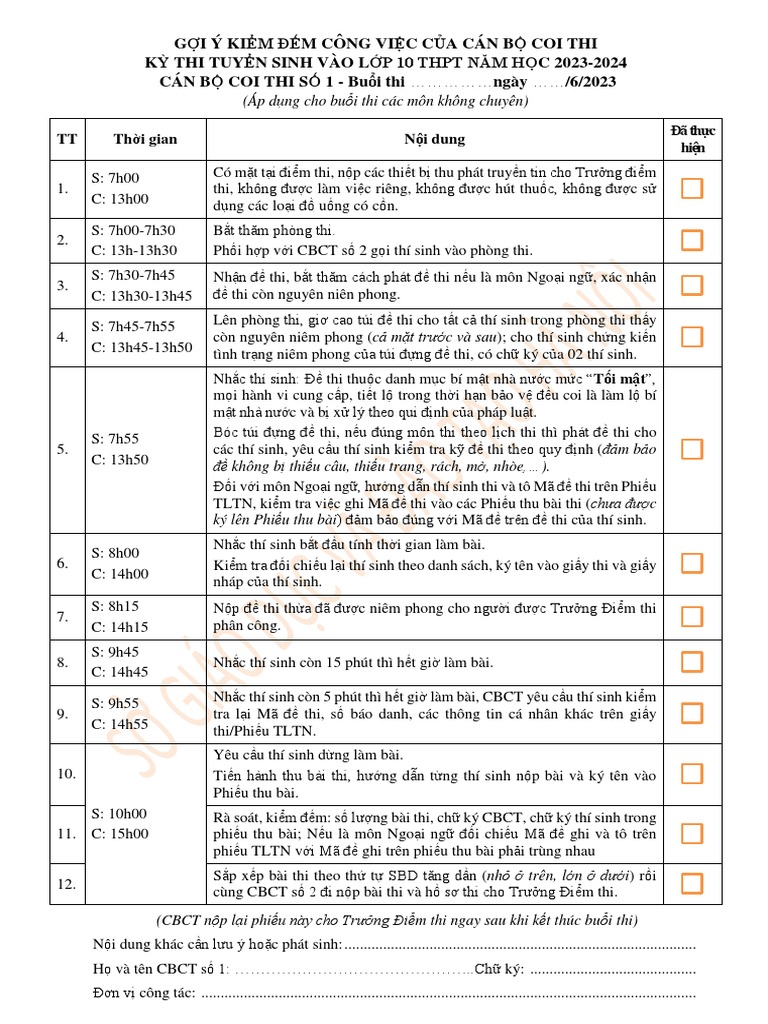 Checklist Dành Cho CBCT Đ I Trà | PDF