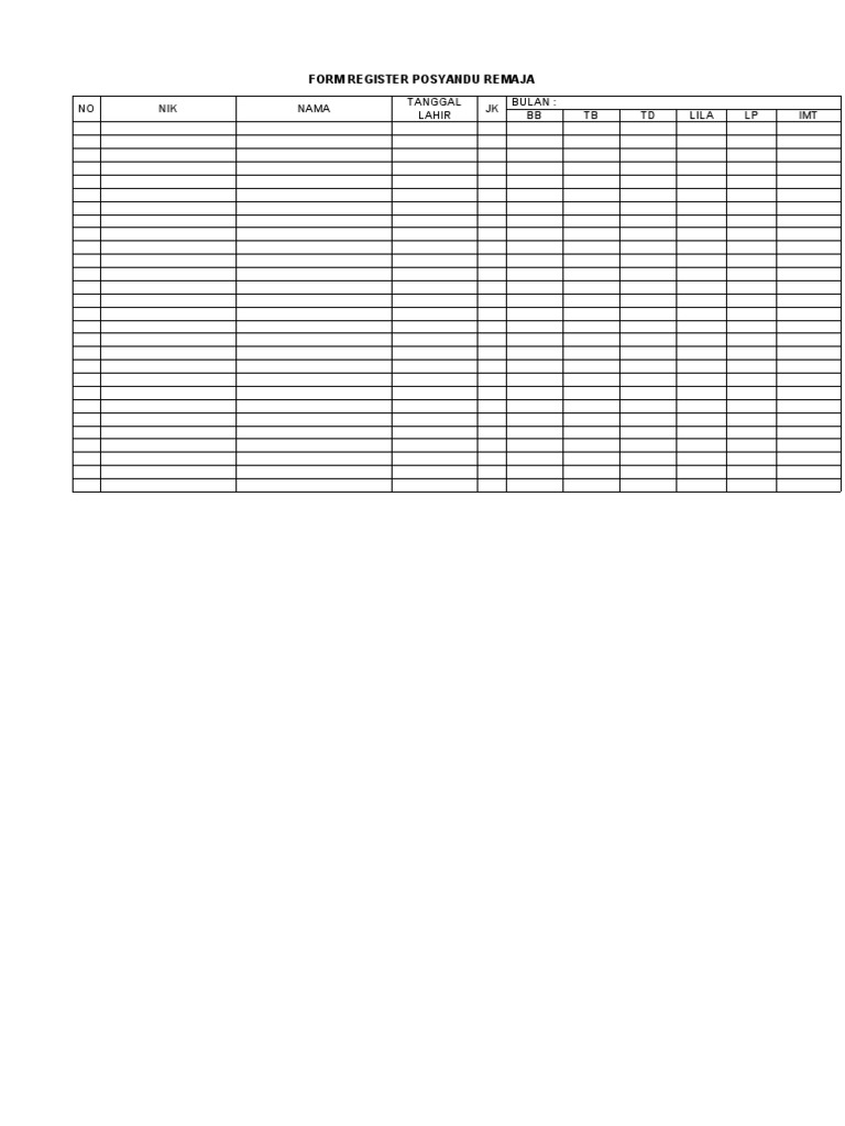 Form Register Posyandu Remaja | PDF