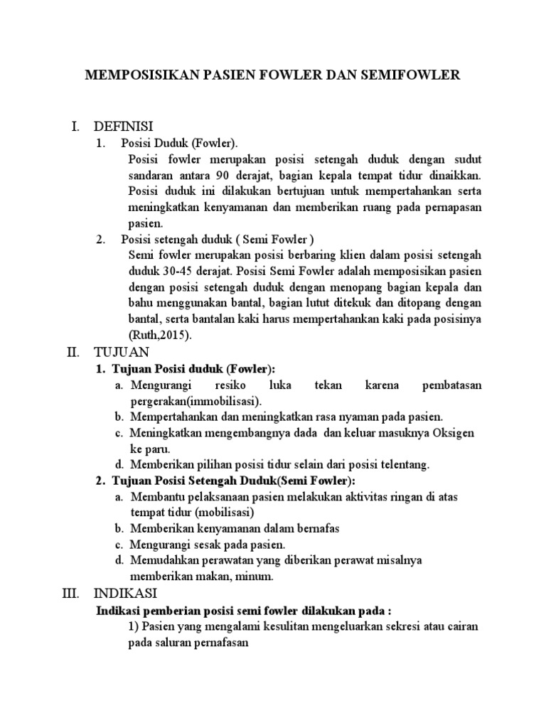 Memposisikan Pasien Fowler Dan Semifowler | PDF