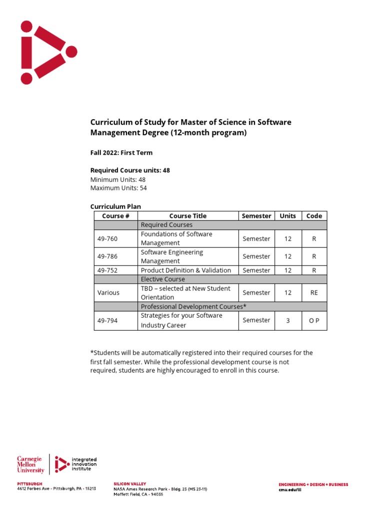 Cmuiii 2022 MSSM 12-Months Degreeplan | PDF | Curriculum