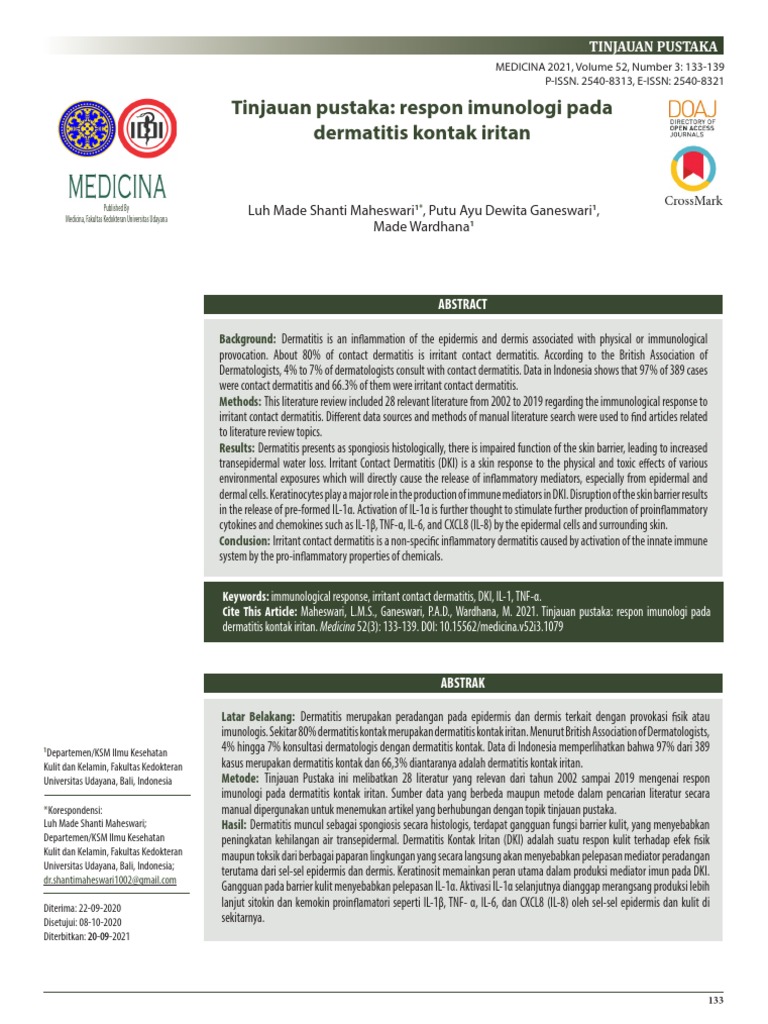 Tinjauan Pustaka: Respon Imunologi Pada Dermatitis Kontak Iritan | PDF ...
