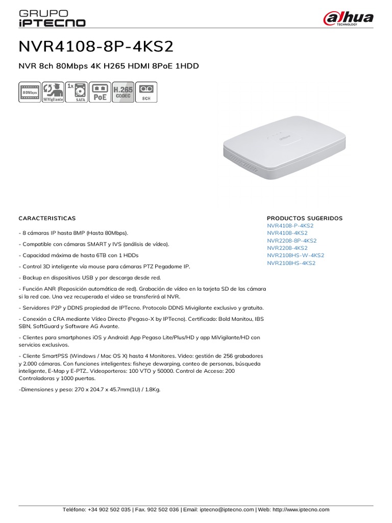 IP Ficha Tecnica NVR4108-8P-4KS2 | PDF | Informática | Ingeniería ...