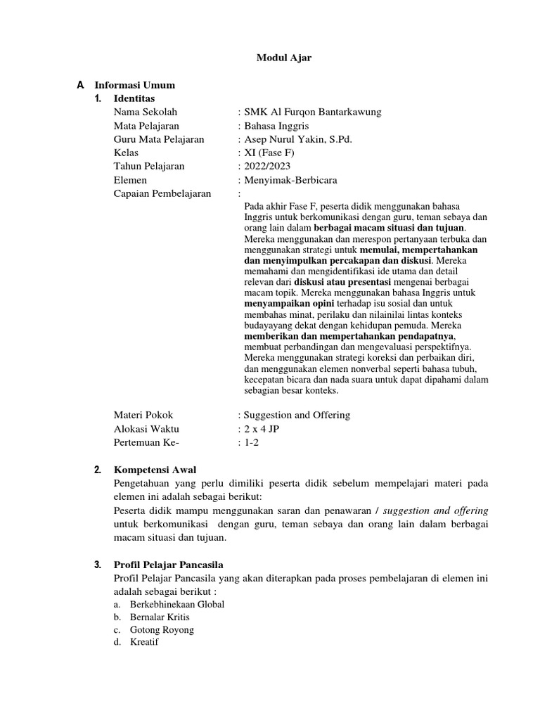 MA Bahasa Inggris Kelas XI 3 Elemen | PDF