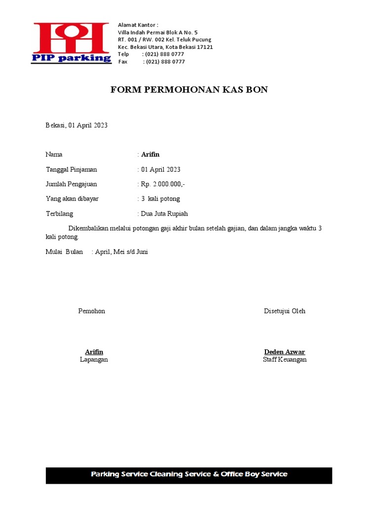 Form Permohonan Kas Bon Karyawan | PDF