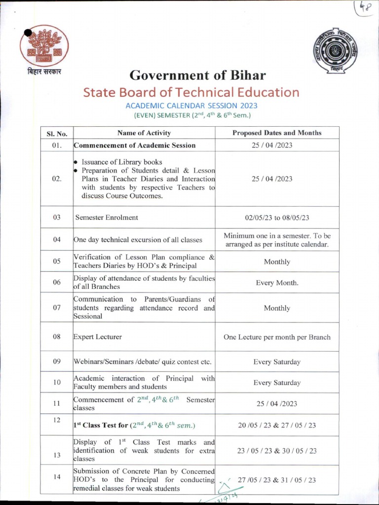 GNITS Academic Calendar for 6th Semester | PDF | Academic Term | Master ...
