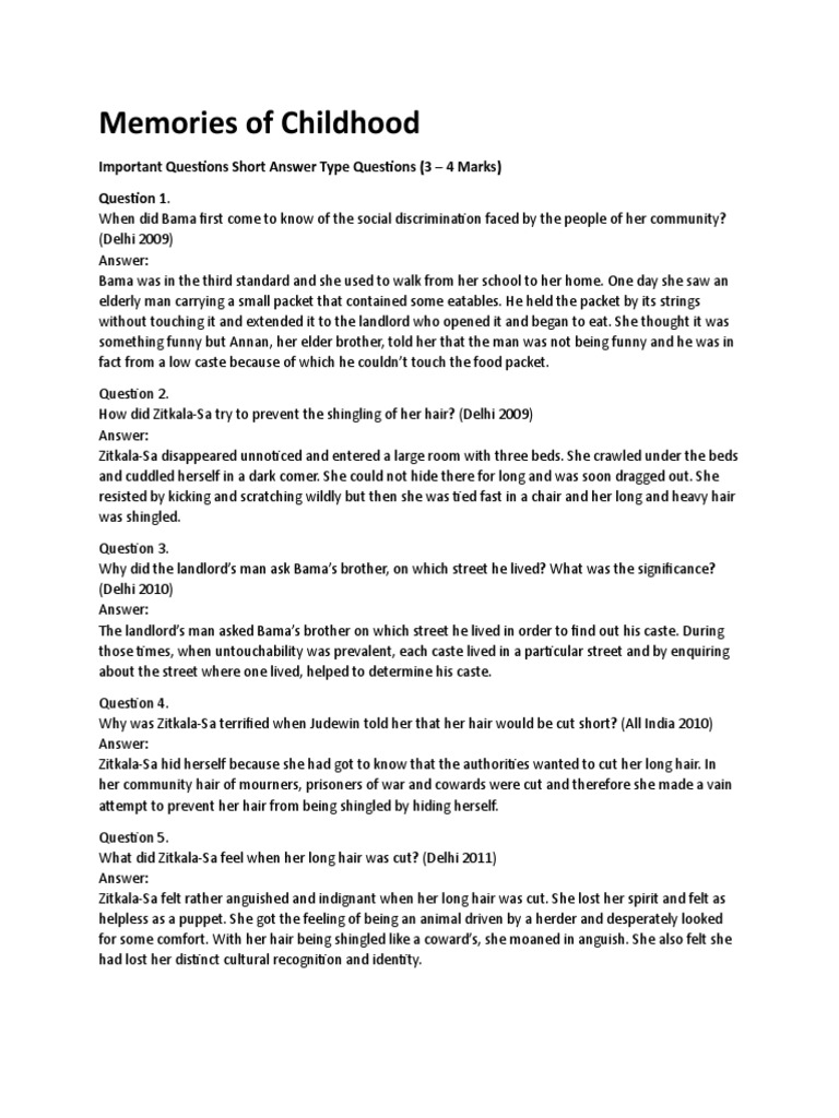 Memories of Childhood | Download Free PDF | Dalit