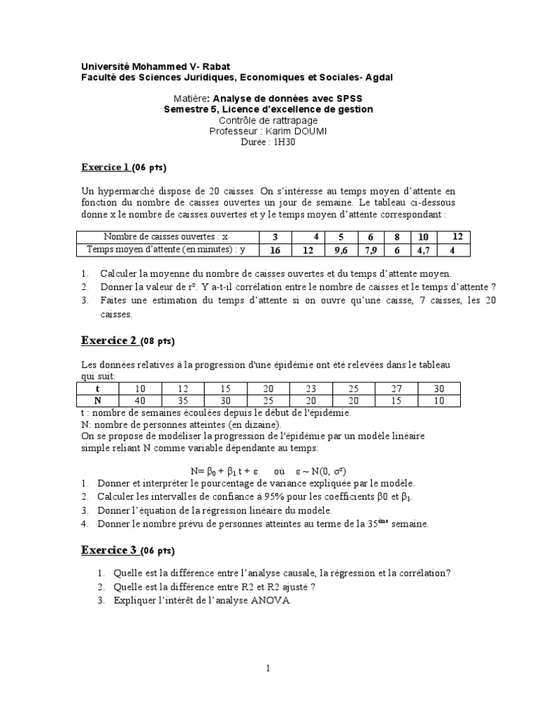Examen SPSS LE S5 2018 Rattrapage | PDF